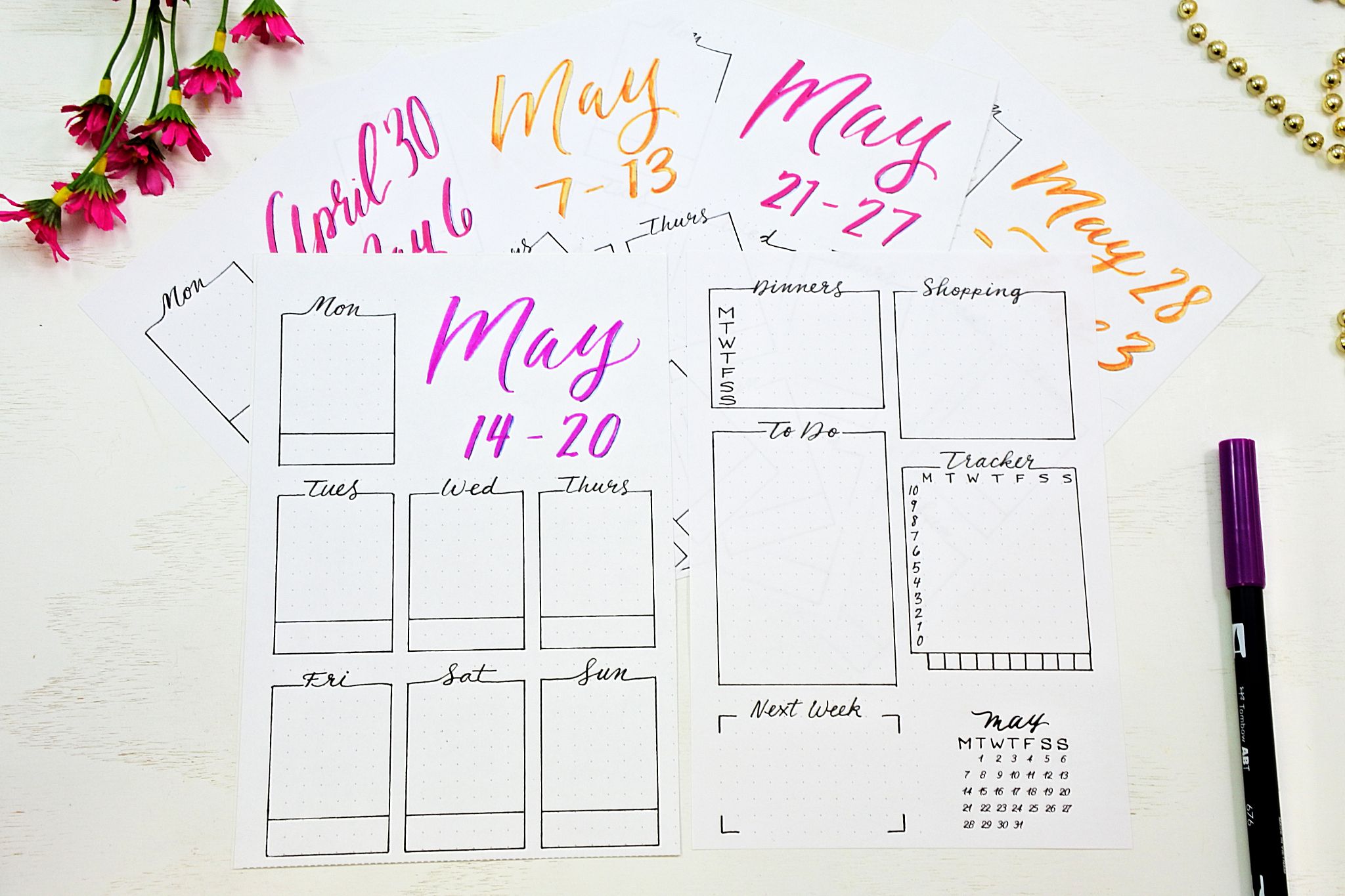 Bullet Journal Weekly Spreads for May 2018 - Instant Download!